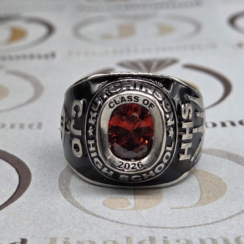 Oval Cut Custom High School Class Ring 2026 Black Enamel Finish with ...