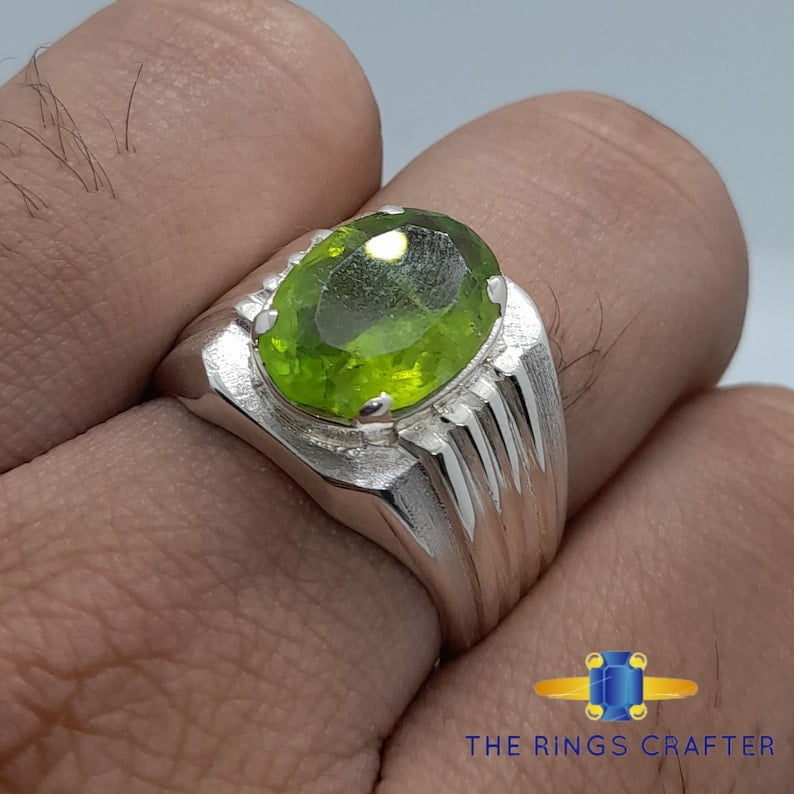 Oval Cut Deep Fresh Green 17 Carat Peridot Mens Ring Sterling Silver ...