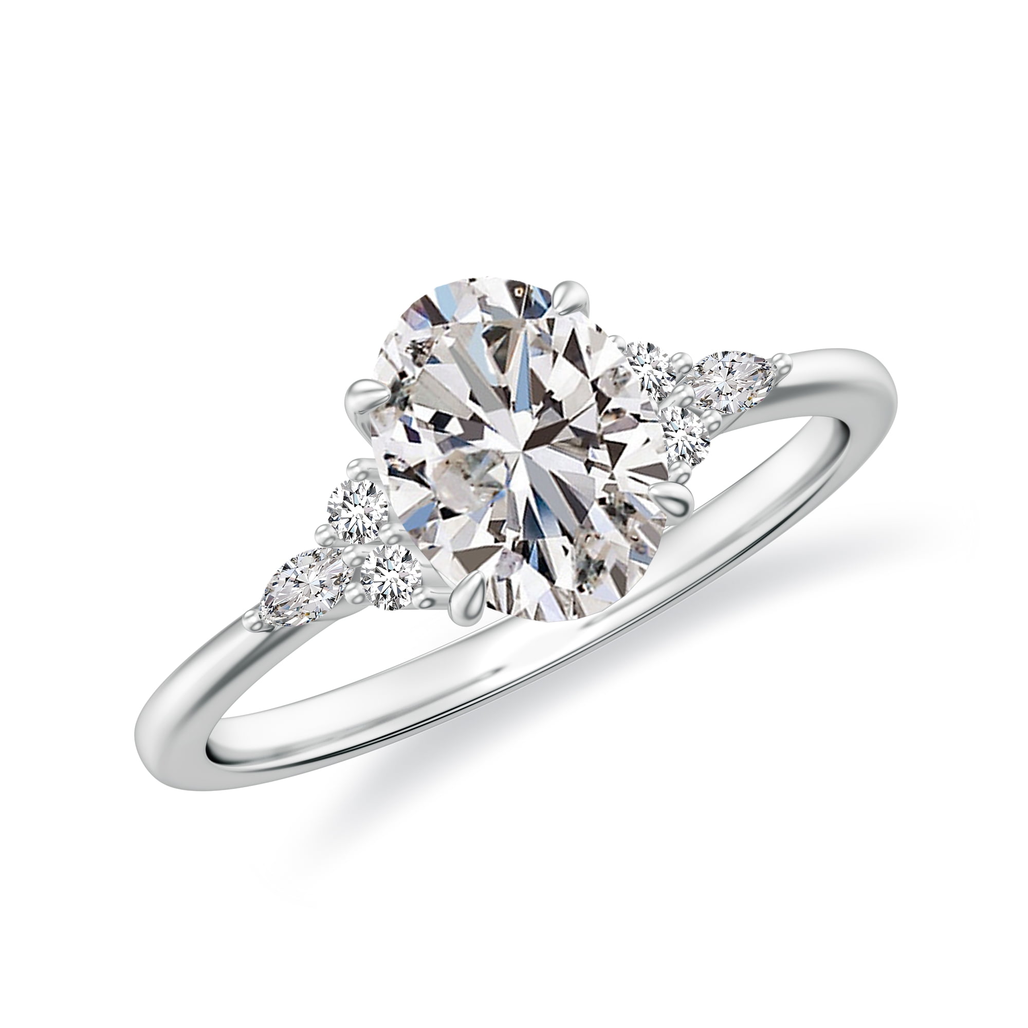 Oval Cut Diamond Side Stone Engagement Ring with Moissanite in Sterling ...