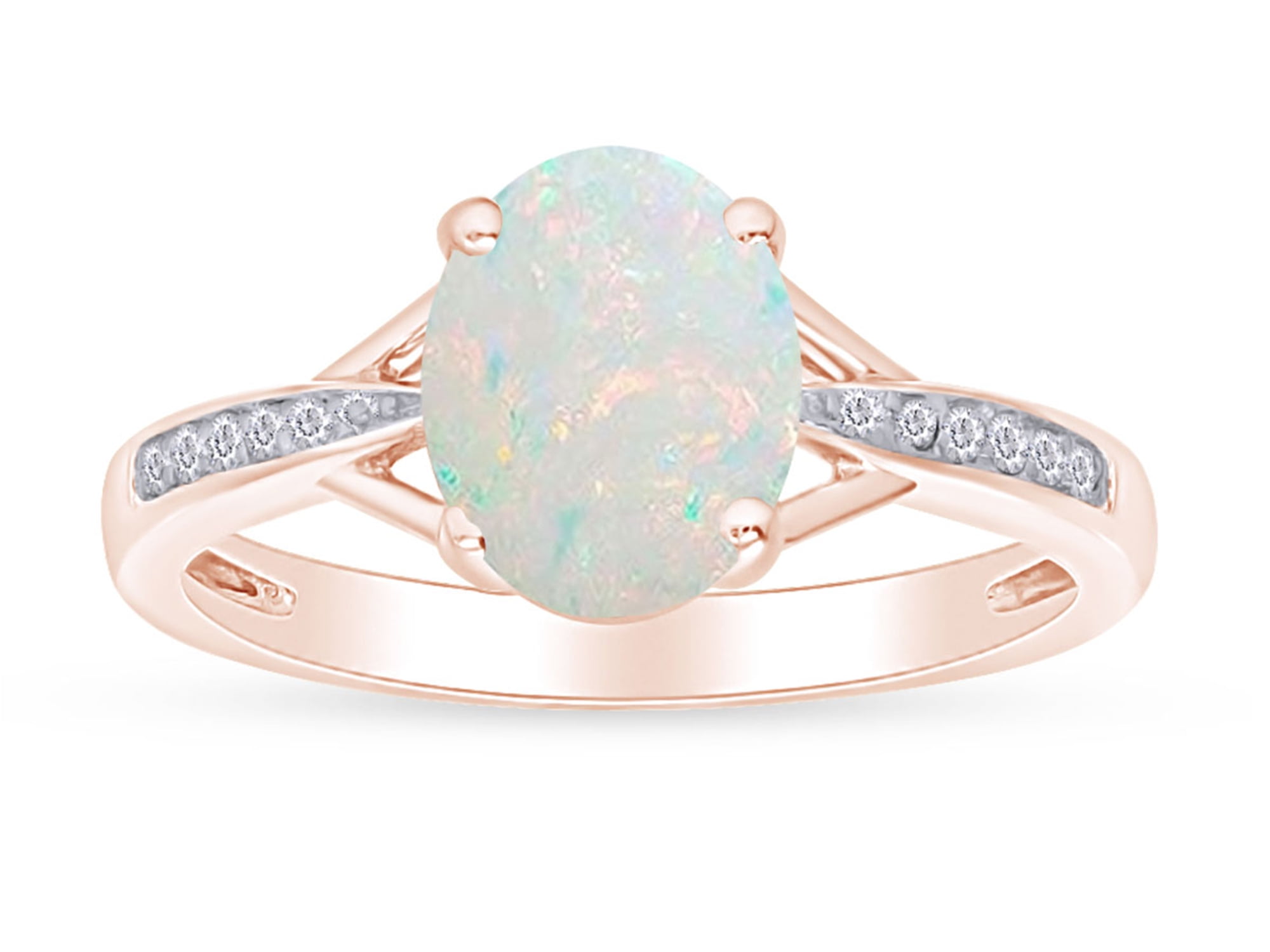Oval Cut Lab Created Opal Gemstone And Natural Diamond Accents Split ...