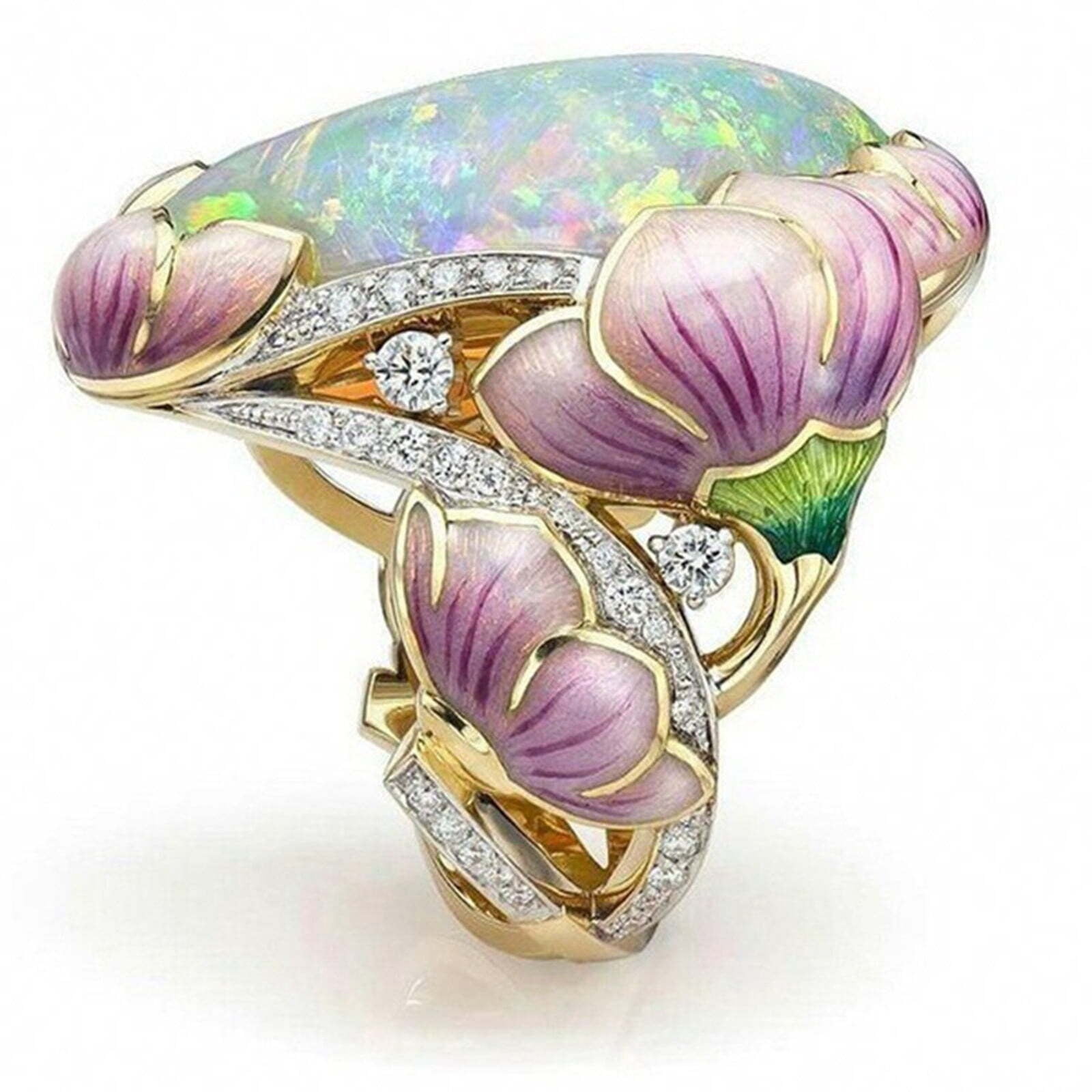 Oval Cut Lavender Fuchsia Floral Band Rings, 18K Solid Gold WQY ...