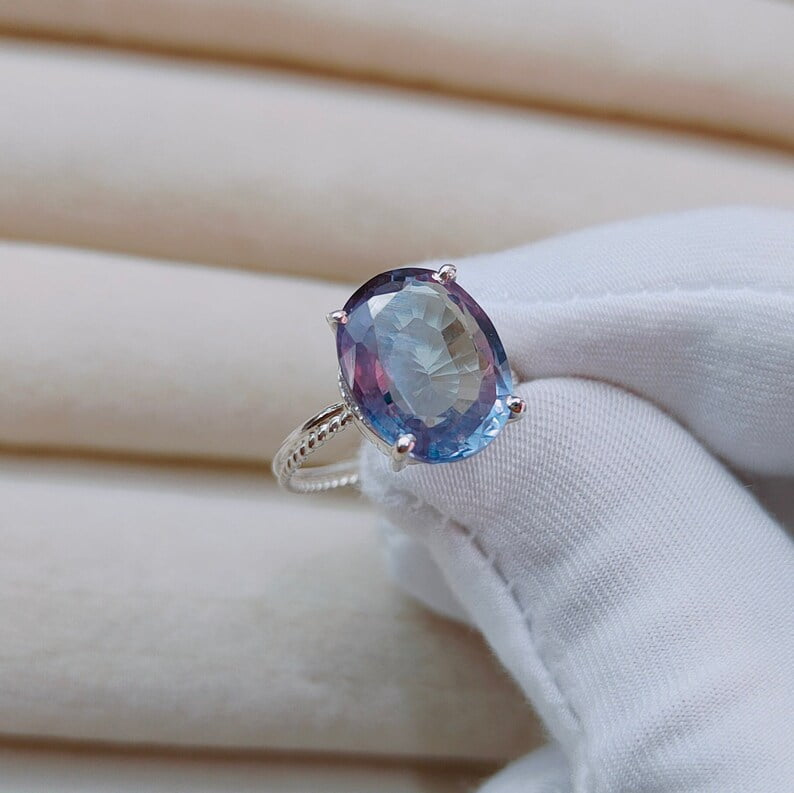 Oval Cut Natural Alexandrite Ring 925 Sterling Silver Ring Color Change ...