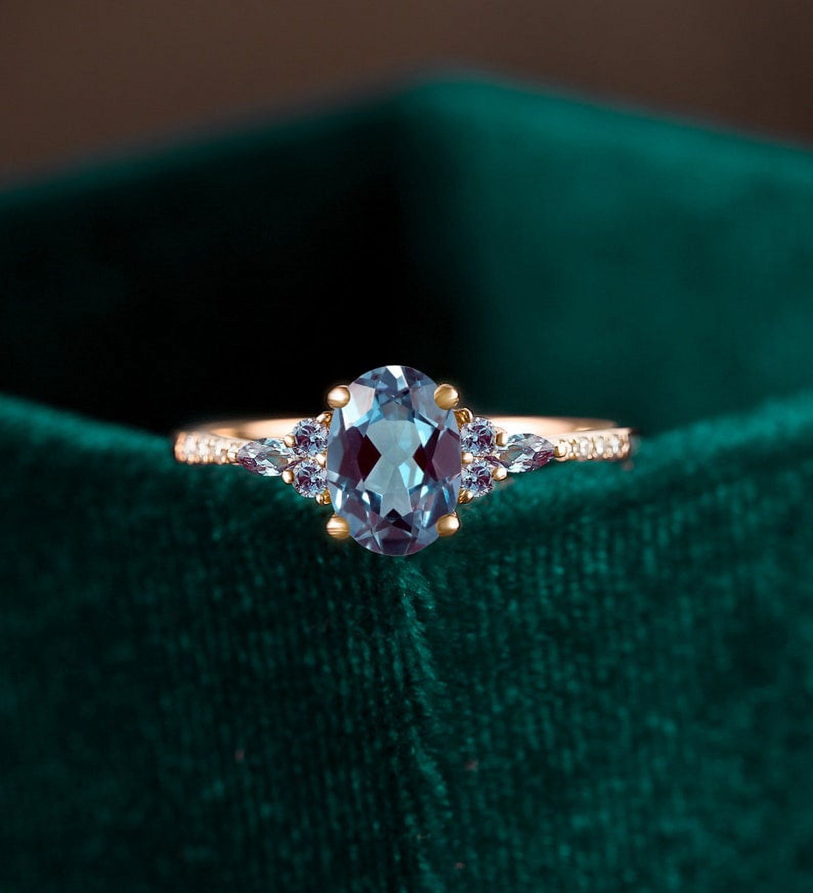 Oval Cut Natural Alexandrite Wedding Ring Marquise & Round Cut ...