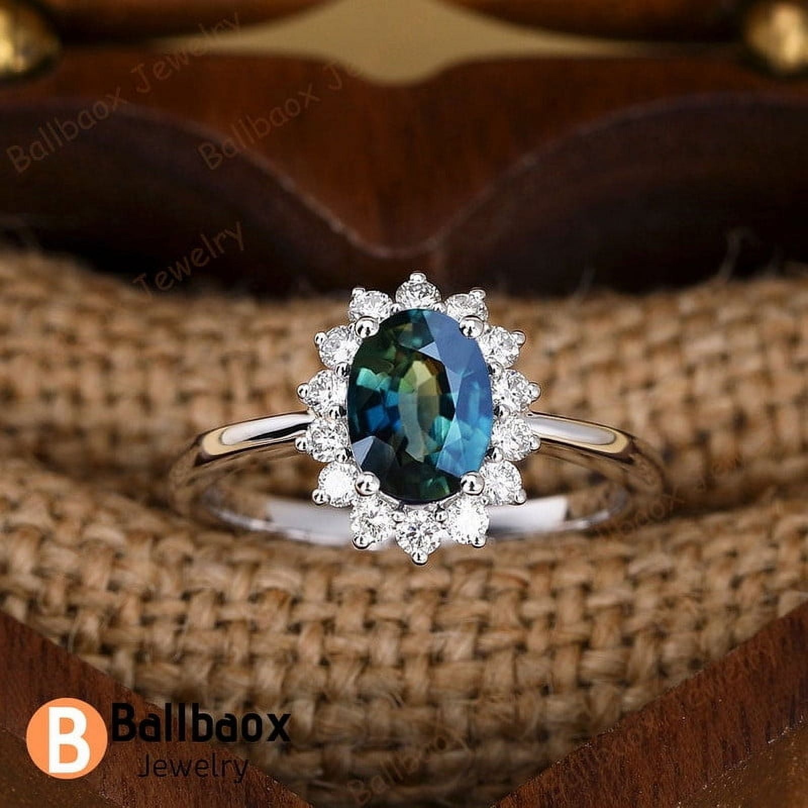 Oval Cut Natural Teal Sapphire Engagement Rings For Women Blue Gemstone Ring Unique Anniversary ...