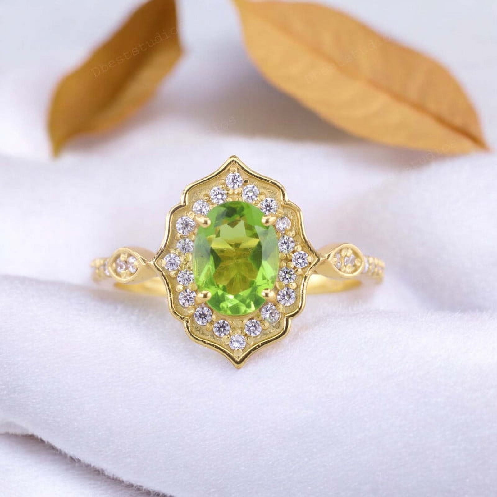 Oval Cut Peridot Engagement Ring Diamond Halo Promise Ring Women ...