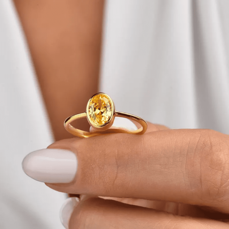 Oval Cut Yellow Topaz Engagement Ring in 14k Yellow Gold Vermeil ...