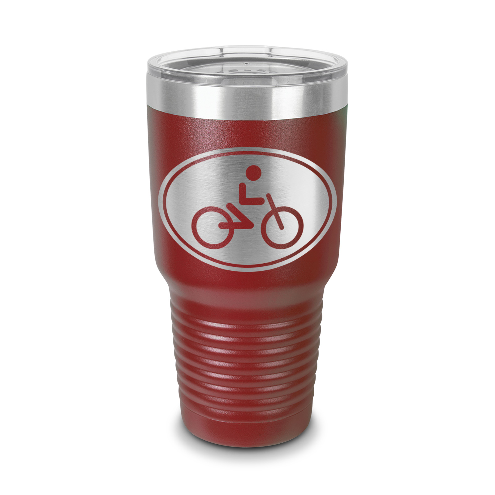 Oval Cycling Tumbler 30 oz - Laser Engraved w/ Clear Lid - Stainless ...