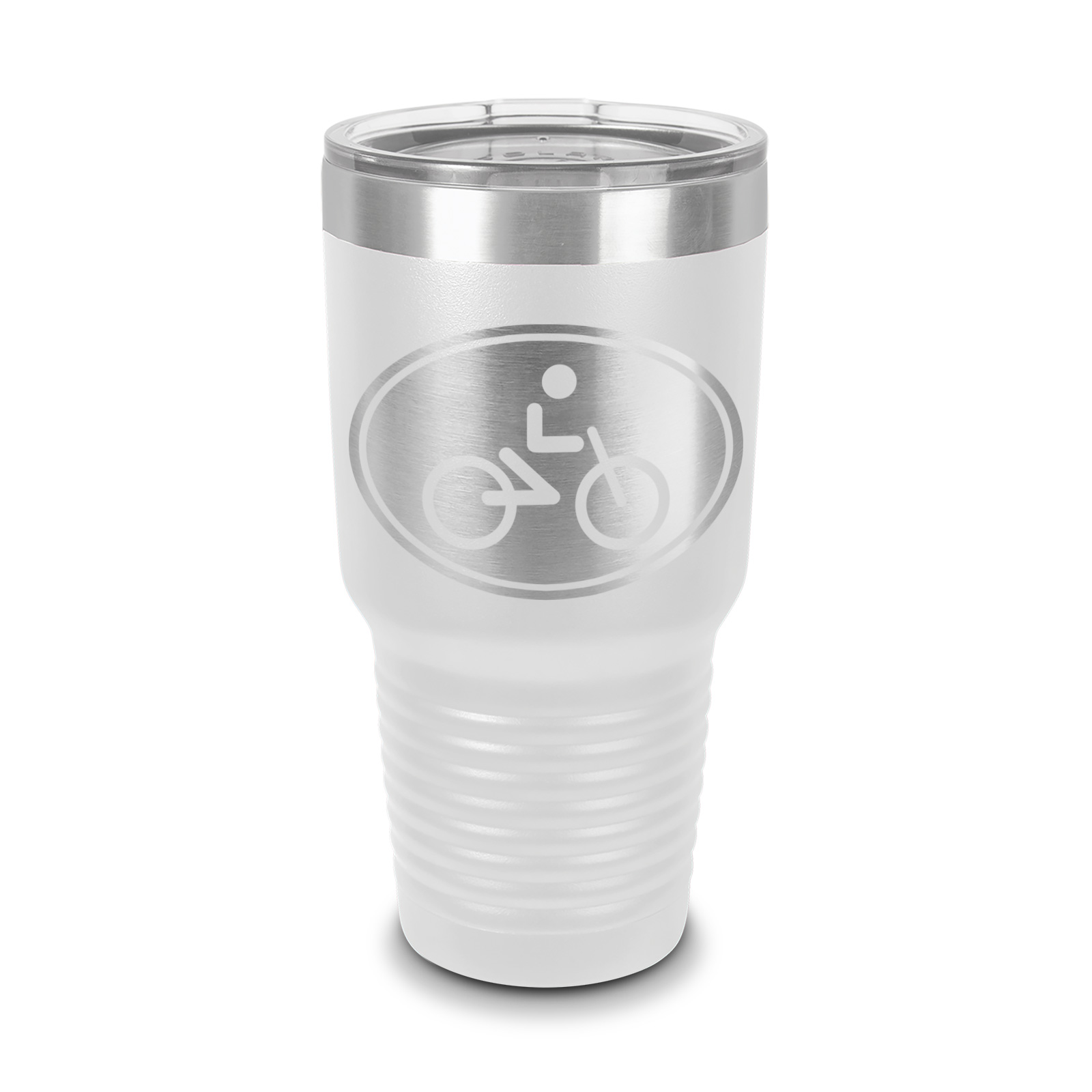 Oval Cycling Tumbler 30 oz - Laser Engraved w/ Clear Lid - Stainless ...
