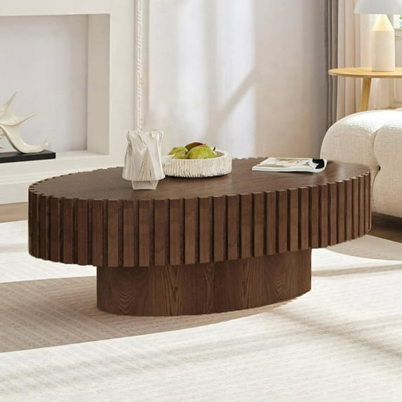 Oval Drum Coffee Table Oval Brown Fluted Coffee Table Modern Coffee ...