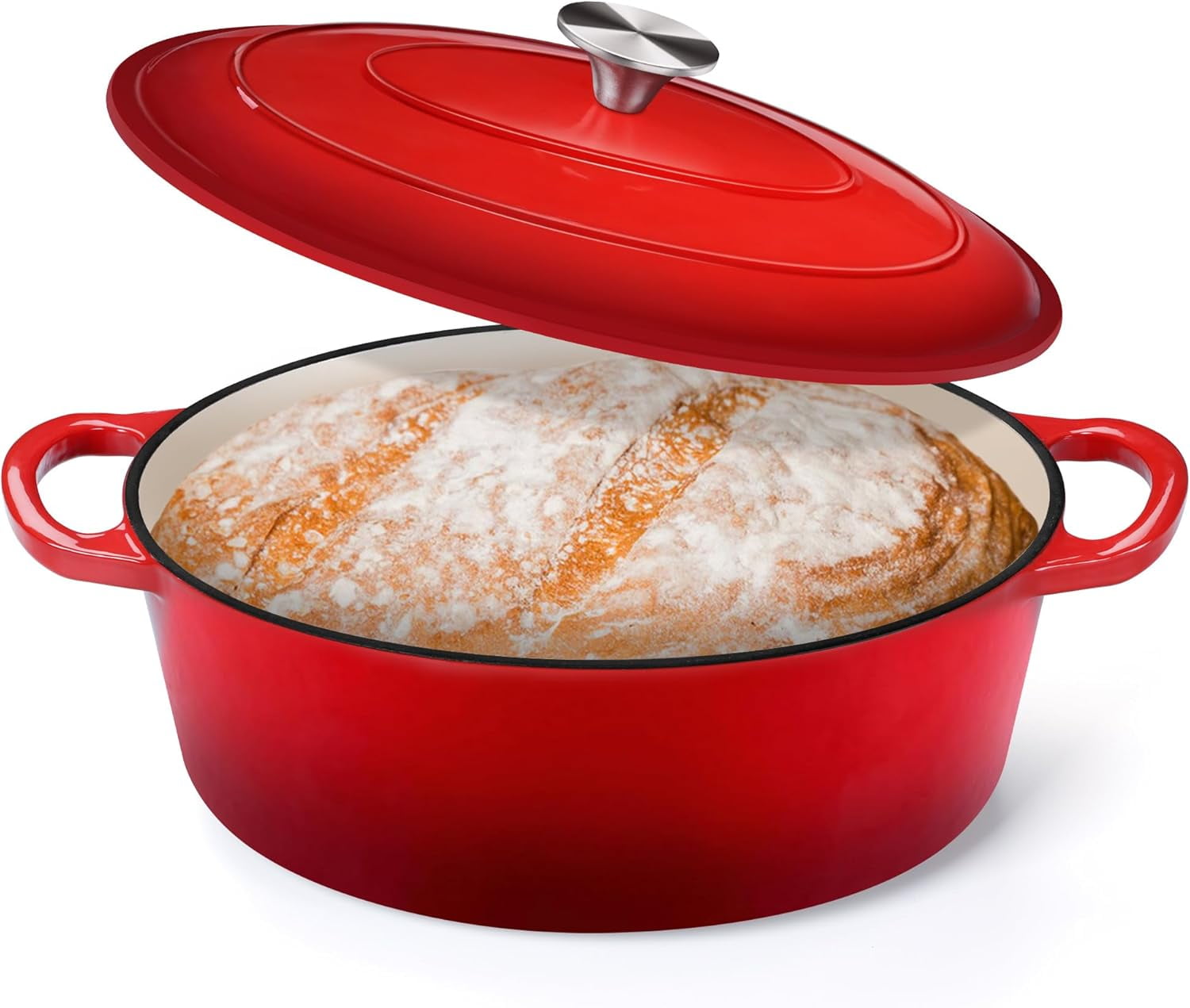 Oval Dutch Oven with Lid, Enameled Cast Dutch Oven Pot for Bread Baking ...