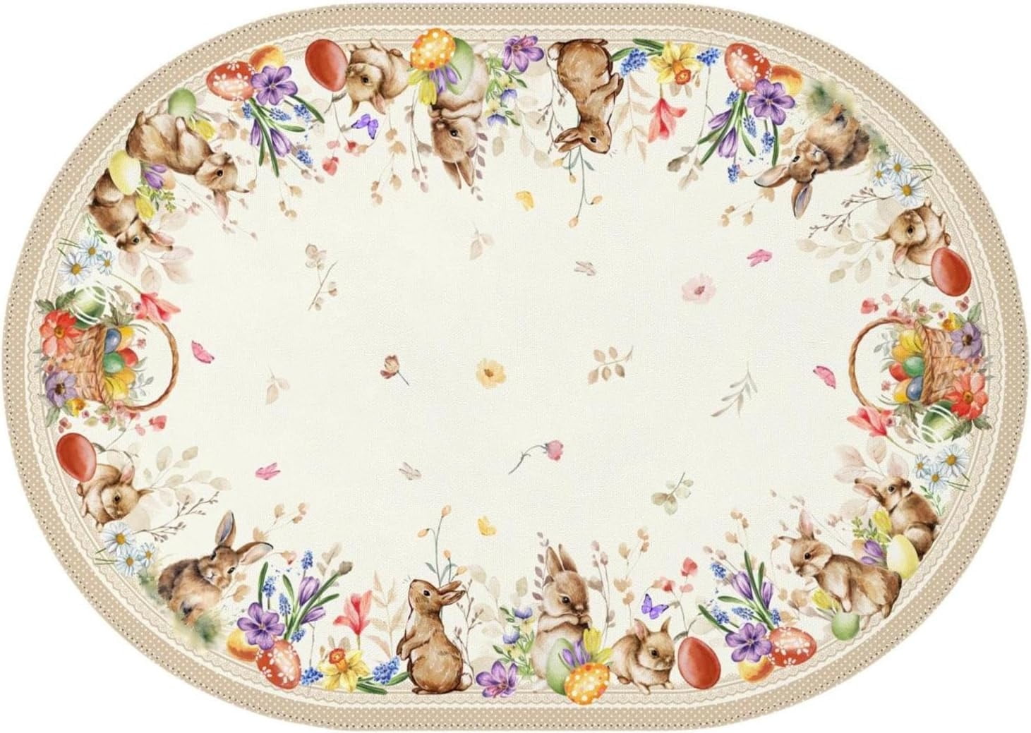Oval Easter Tablecloth 60x102Inch, Spring Floral and Bunny Easter Egg ...