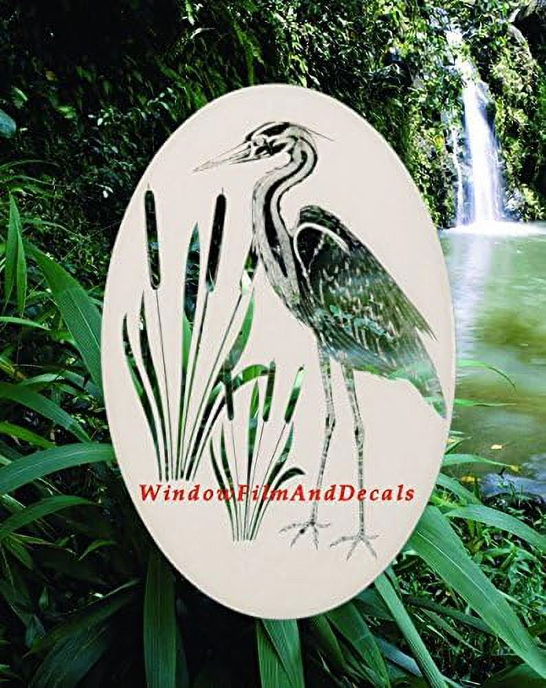 Oval Egret & Cattails Right Etched Window Decal Vinyl Glass Cling -21 ...