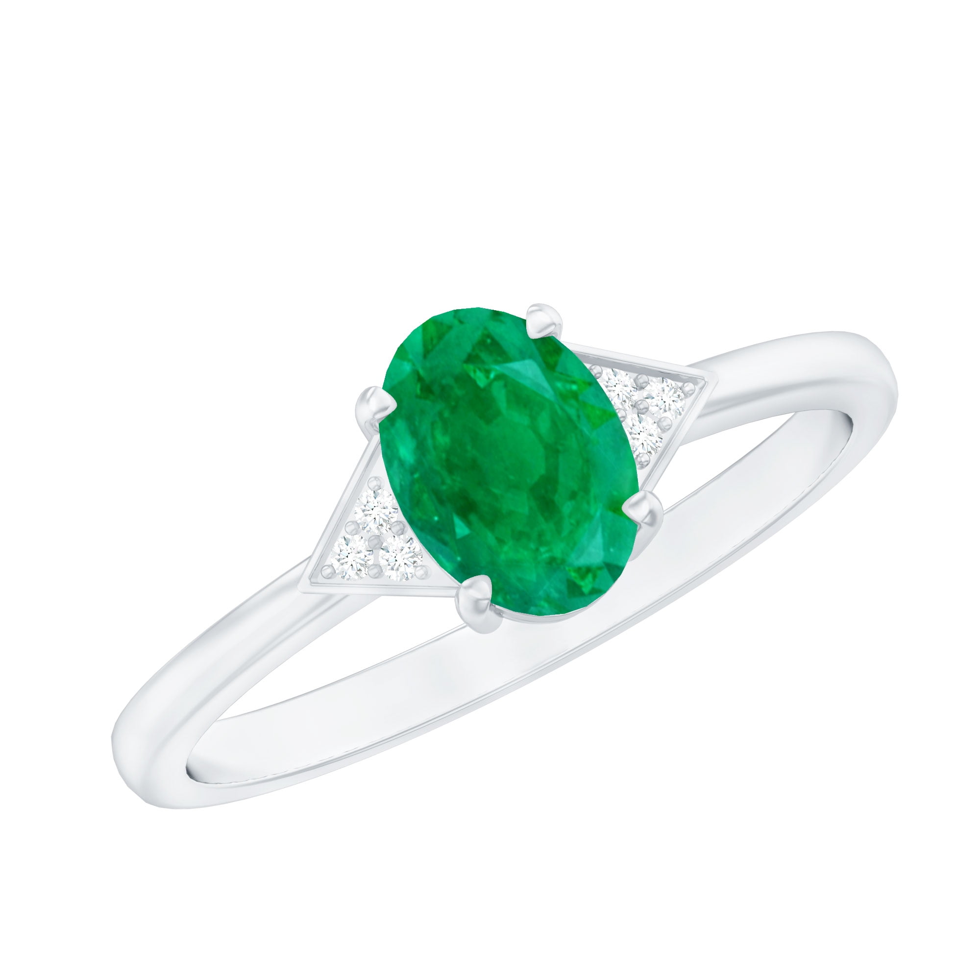 Rosec Jewels Oval Emerald Solitaire Ring with Diamond Accent (0.75 CT, AAA Quality), 925 ...