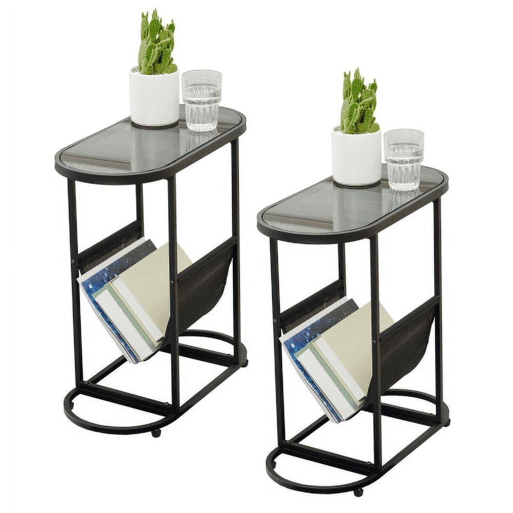 Oval End Table, Stainless Steel Narrow Side Table, Glass Oval Small ...
