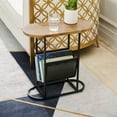 Oval End Table Wooden Tabletop Side Table with Magazine Holder, 2-tiers ...