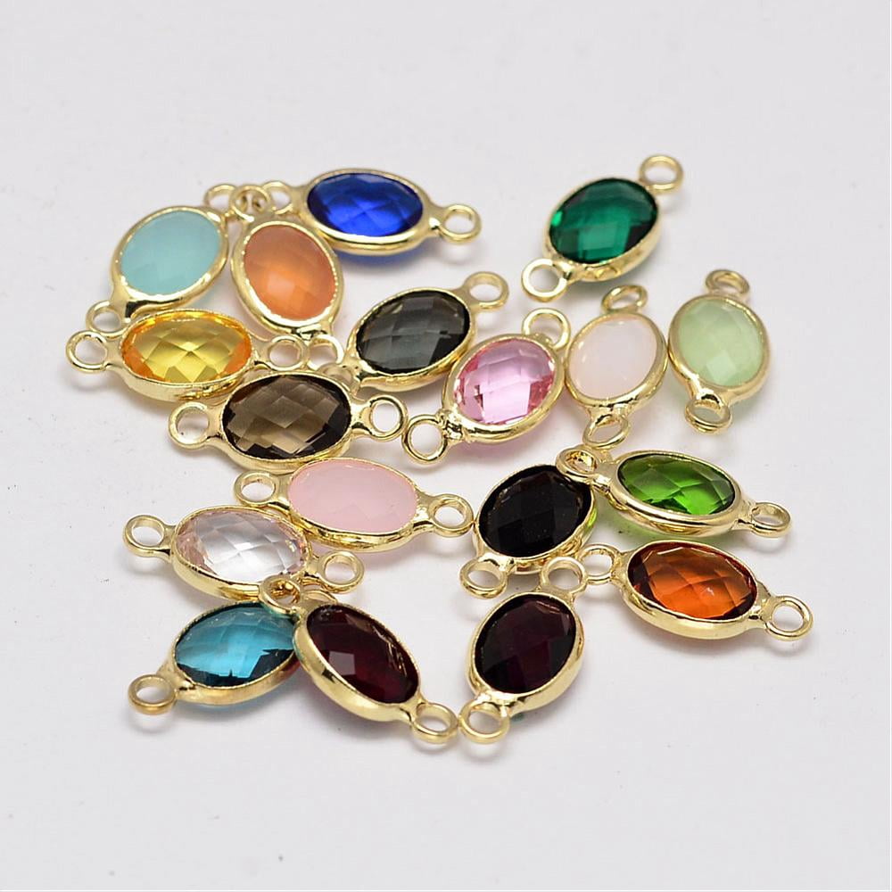 Oval Faceted Golden Brass Glass Links connectors Mixed color 15x7x3.2mm ...