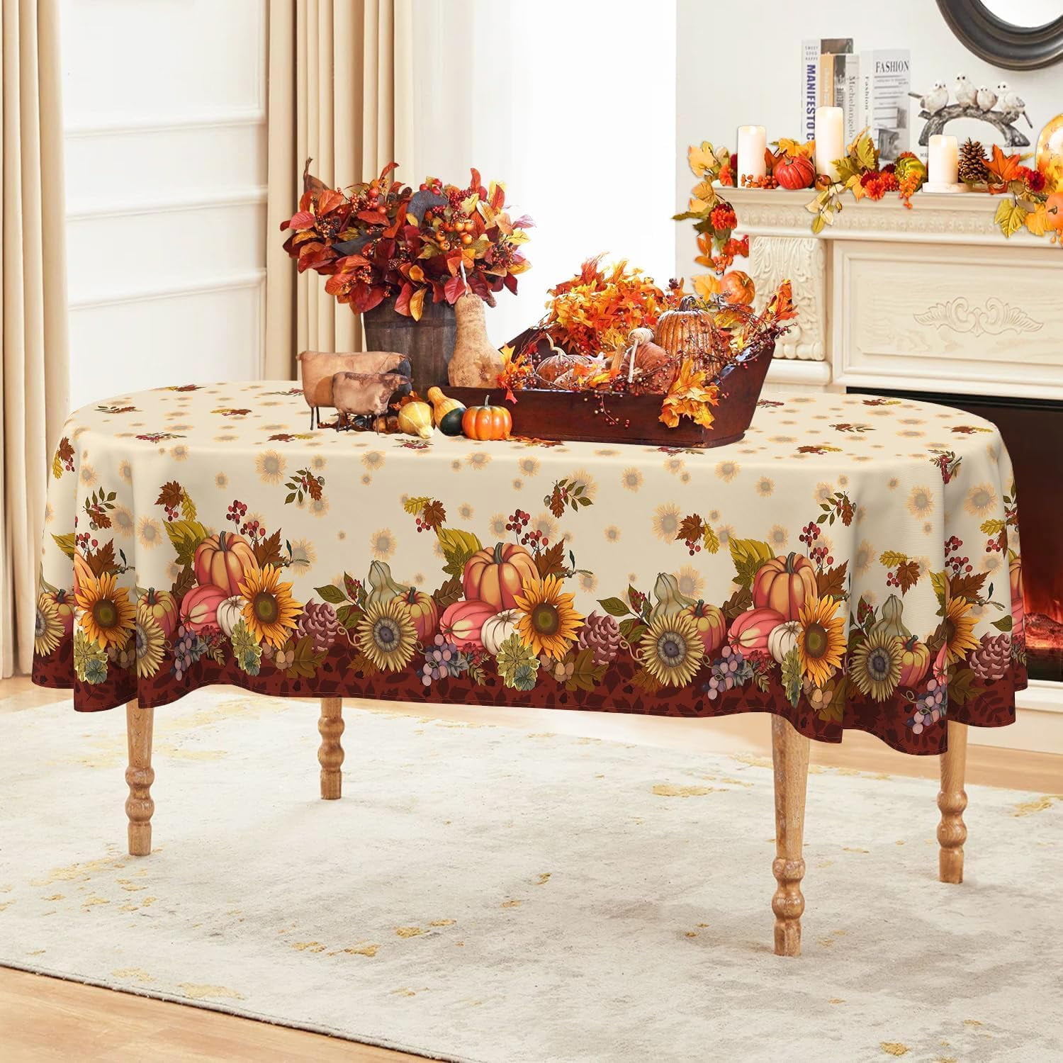 Oval Fall Tablecloth 60×102 Inch, Fall Pumpkin Tablecloths Thanksgiving ...