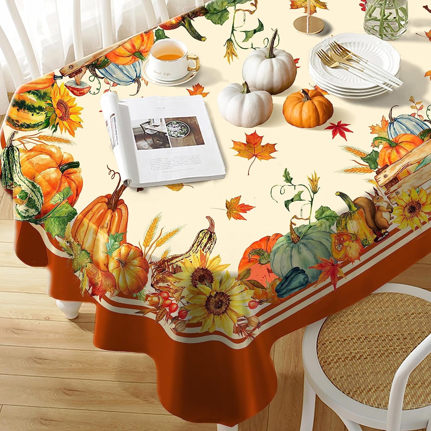 Oval Fall Tablecloth,Thanksgiving Autumn Harvest Pumpkin Sunflower ...