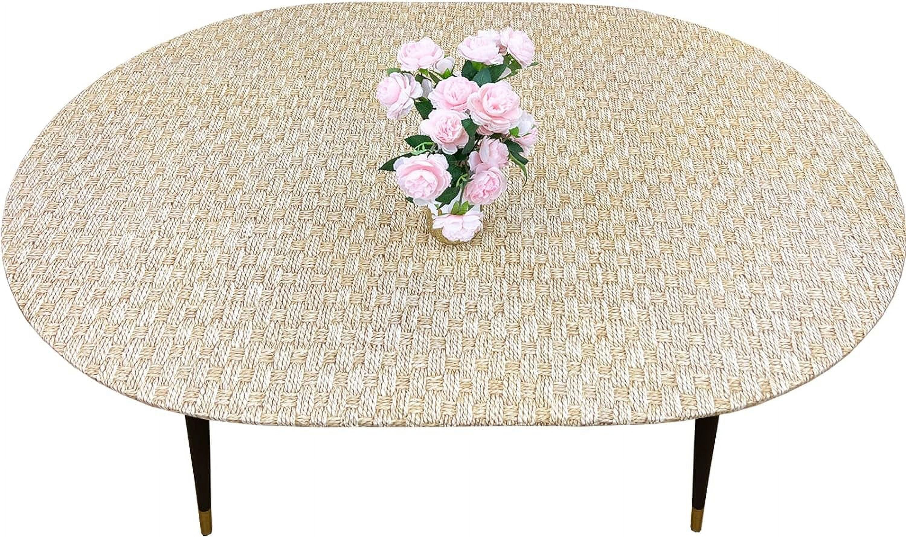 Oval Fitted Vinyl Tablecloth with Flannel Backing - Fits 48 x 68 Inch ...