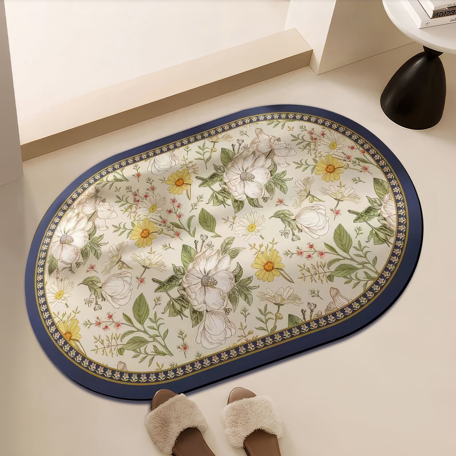 Oval Flower Bathroom Rug, Non Slip Quick Dry Flora Bath Mat, Stain ...