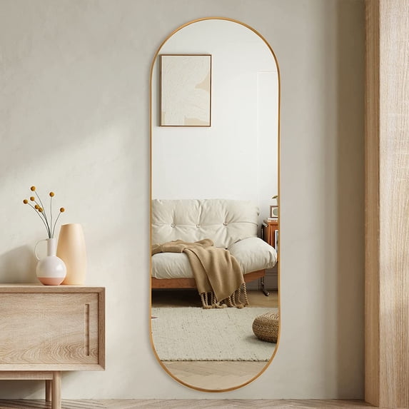 Oval Full Length Mirror, 65"×22" Wall-Mounted Floor Mirror with Metal ...