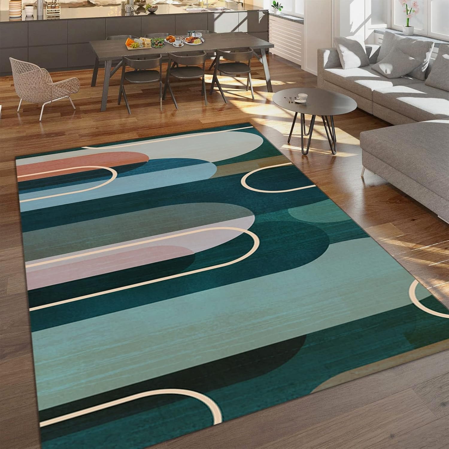 Oval Geometric Area Rugs, Simple Art Carpet, Porch Mat Fine Fluff ...