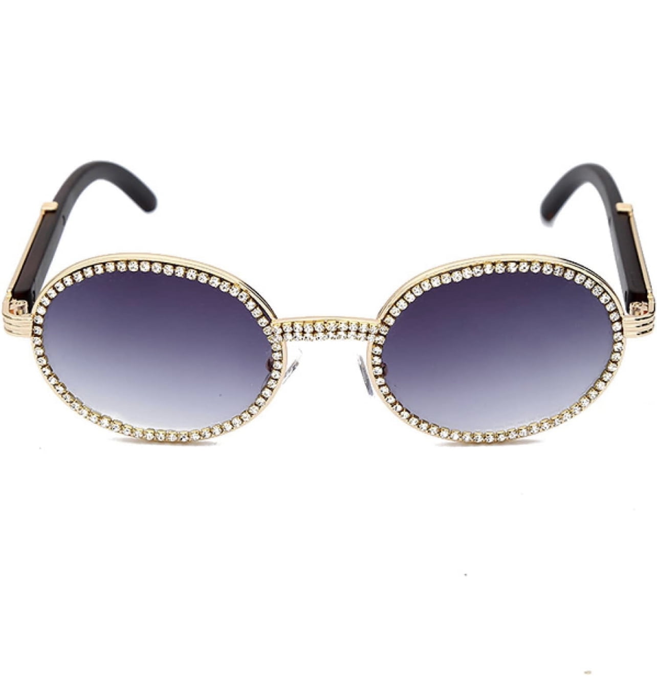 Oval Hip Hop Glasses Diamond Shades Black Lens Gold Classic Fashion ...