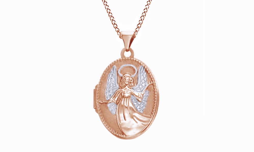 AFFY Oval Inscribed Guardian Angel Locket Pendant Necklace In 10K Two ...