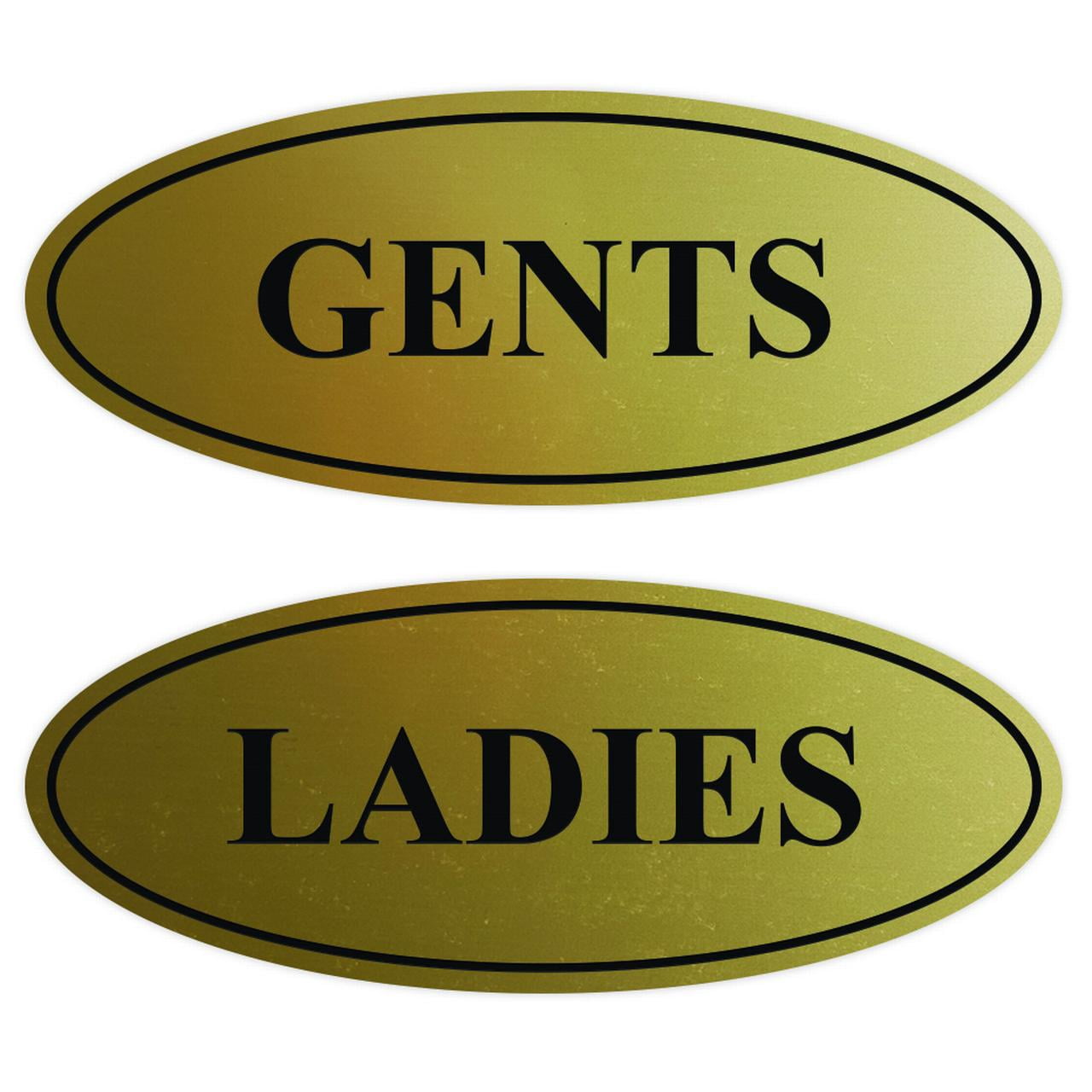 Oval LADIES GENTS Restroom Signs - 2 Pack - Brushed Gold Medium ...