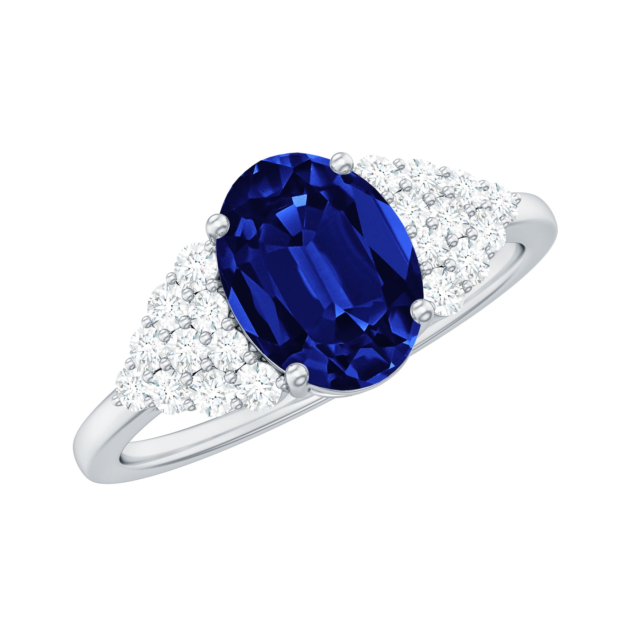 Rosec Jewels Oval Lab Created Blue Sapphire Ring with Diamond (6X8 mm ...