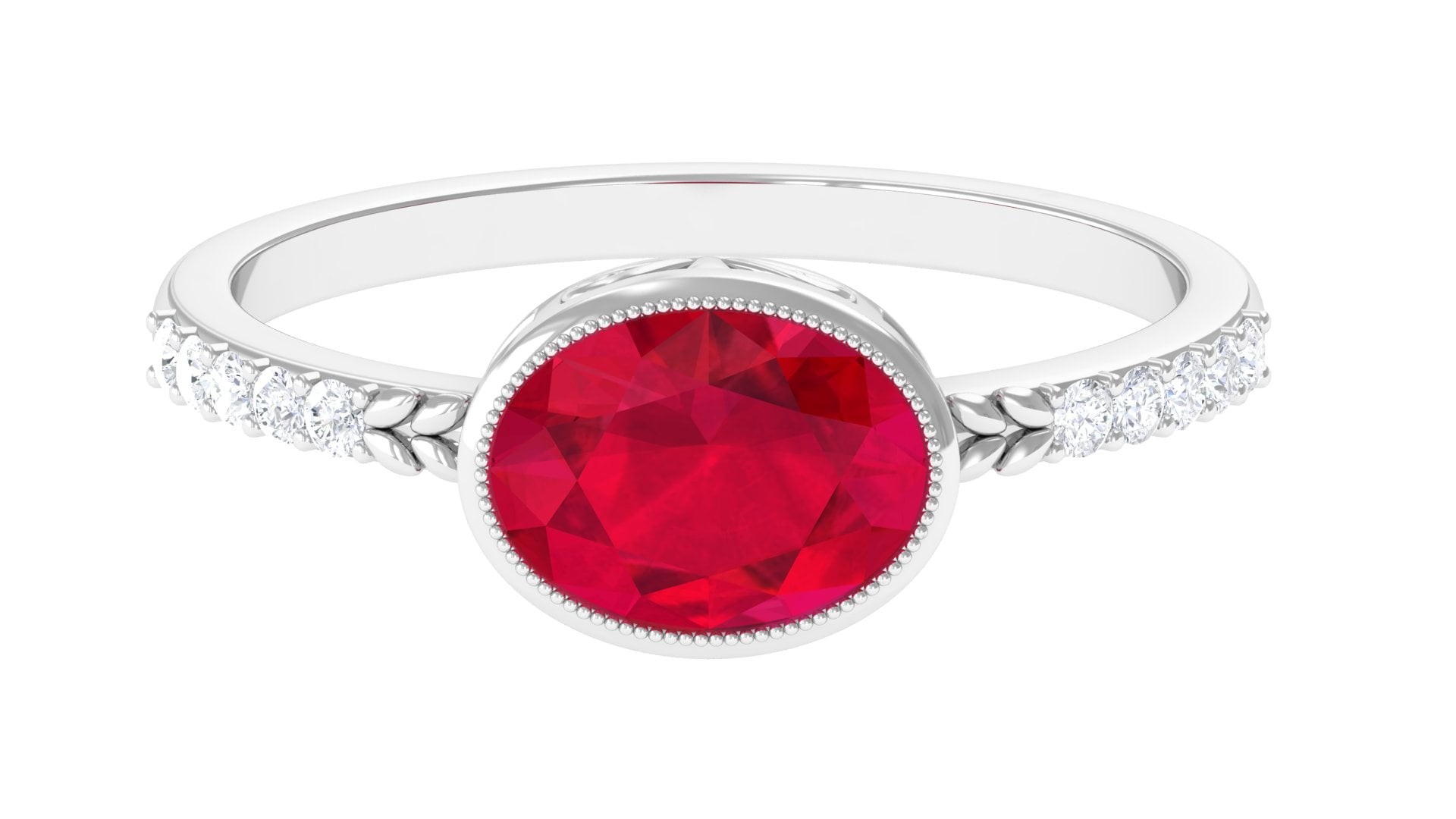 Oval Lab Grown Ruby Solitaire Ring with Diamond, East West Ring (6X8 mm ...