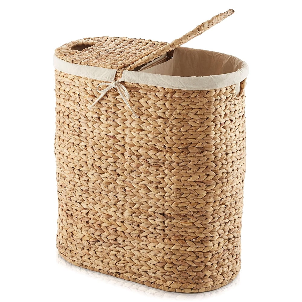 2-Section Oval Laundry Hamper Clothes Basket with Lids & Liners ...