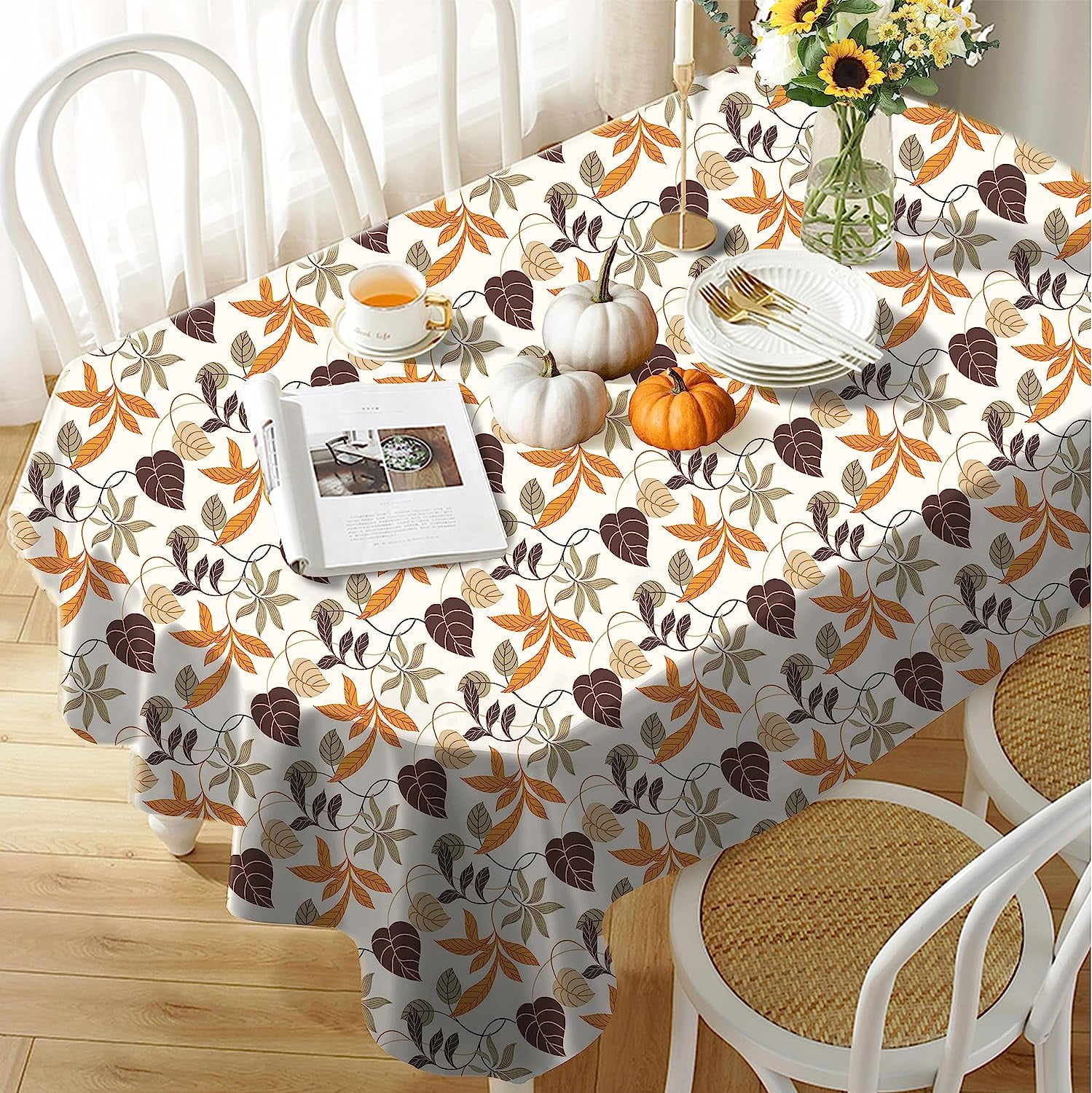 Oval Leaf Tablecloth 60x120 inches,Country Oval Tablecloths，Waterproof ...