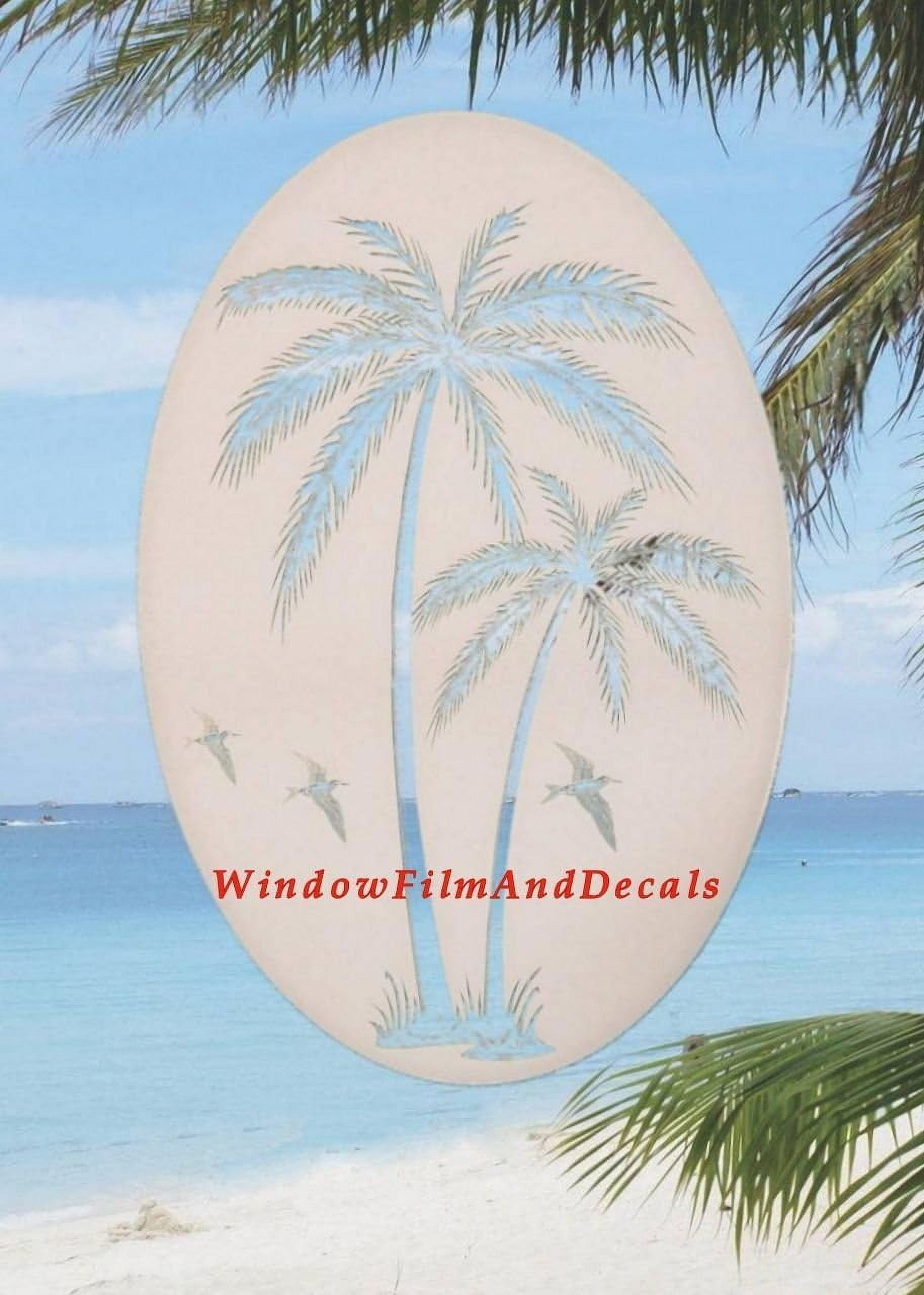Oval Leaning Palm Trees Etched Window Decal Vinyl Glass Cling - 21" x ...