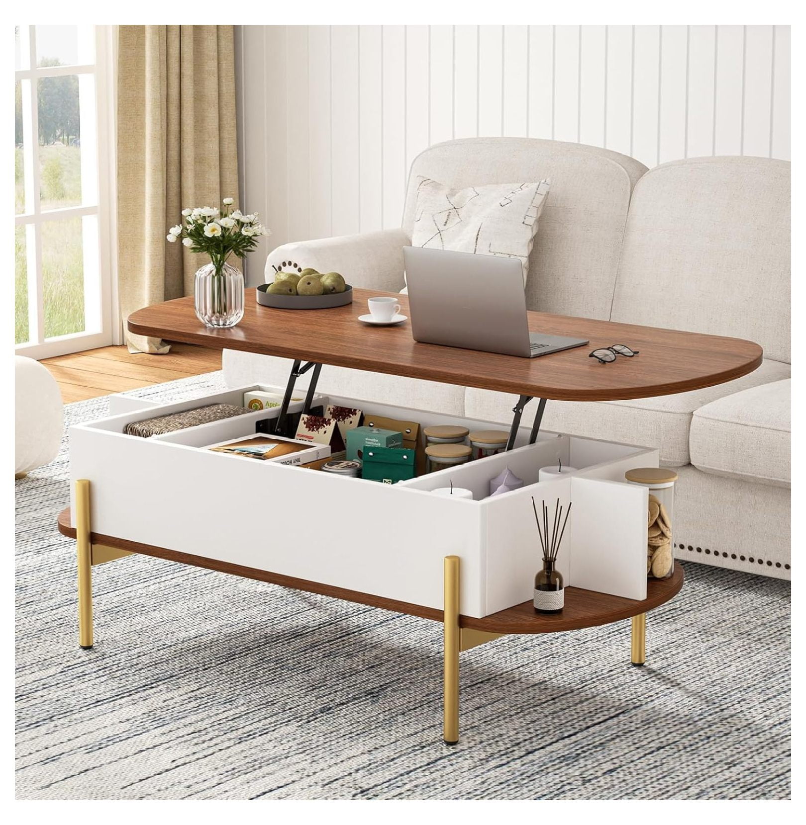 " Oval Lift Top Coffee Table with Storage Metal Legs & Large ...