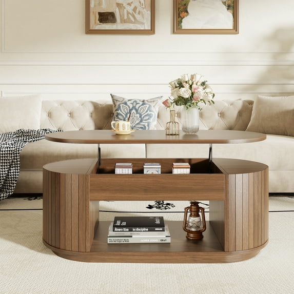 Oval Lift-Top Modern Coffee Table with Hidden Storage Compartment, 43 ...