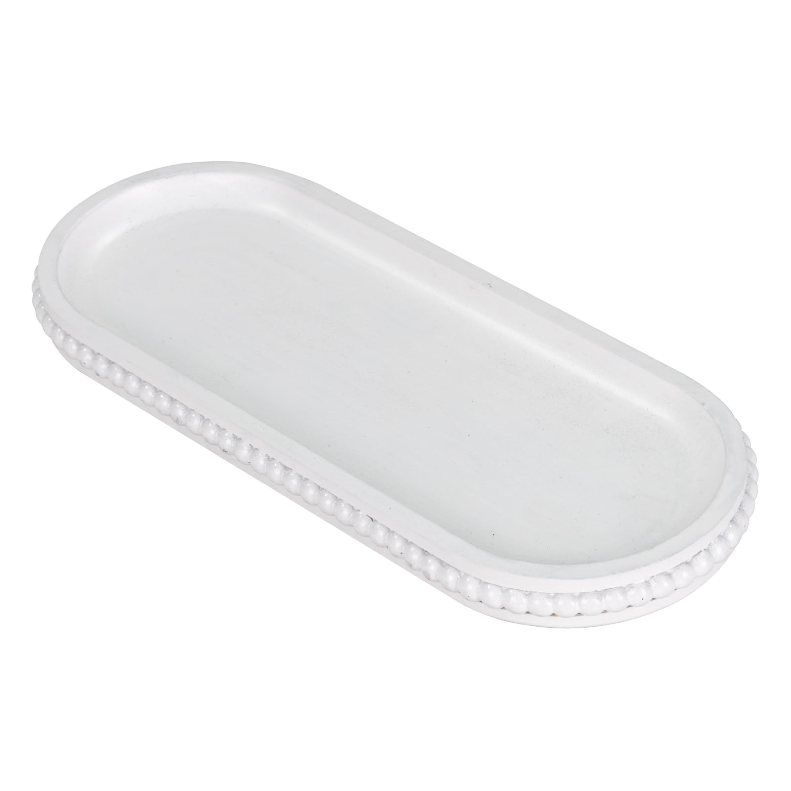 Oval Long Narrow Wood Tray, Rustic Decorative Tray with Beaded, White ...