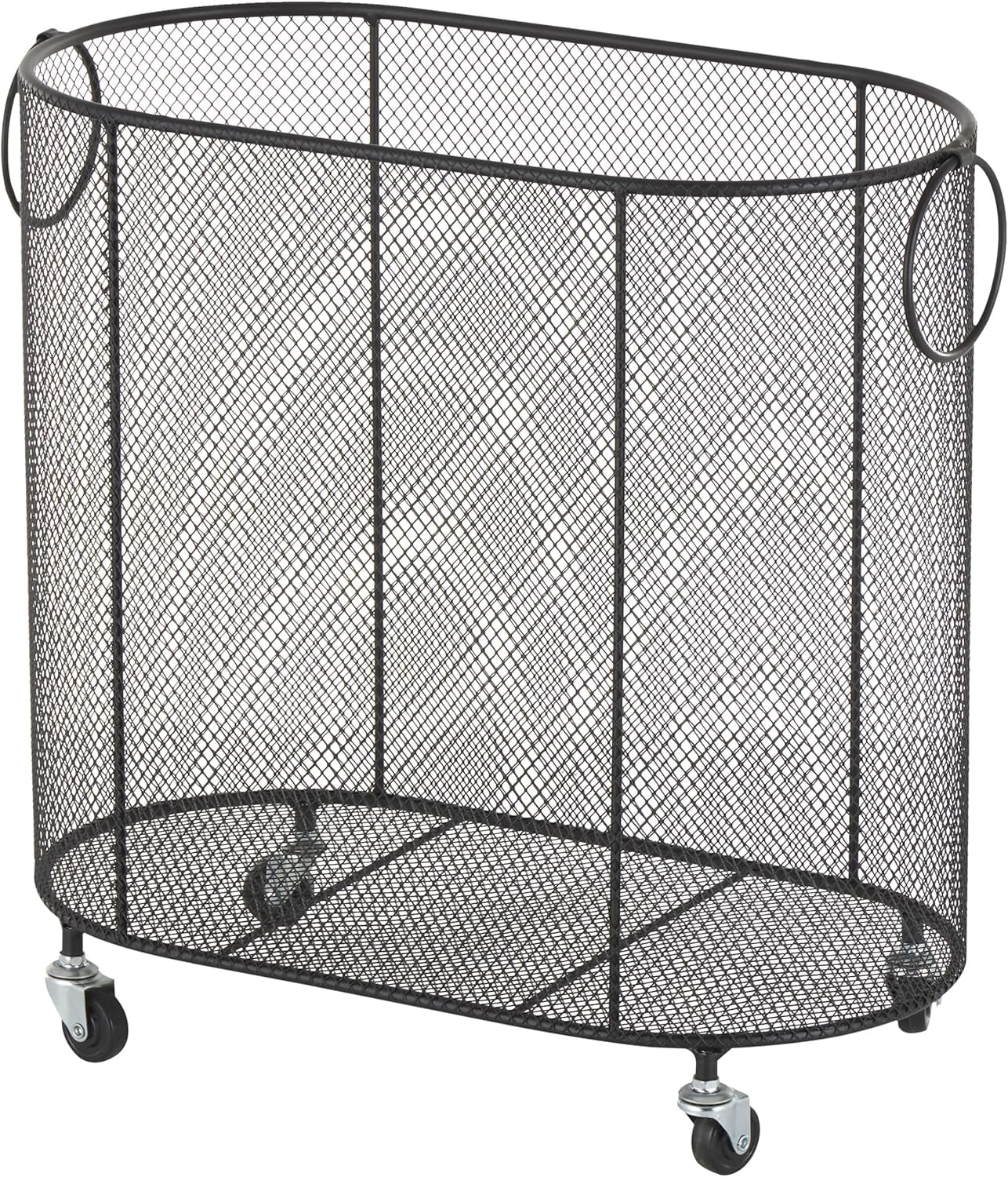 Oval Mesh Wire Rolling Laundry Storage Cart with Ring Handles, 21" X 12 ...
