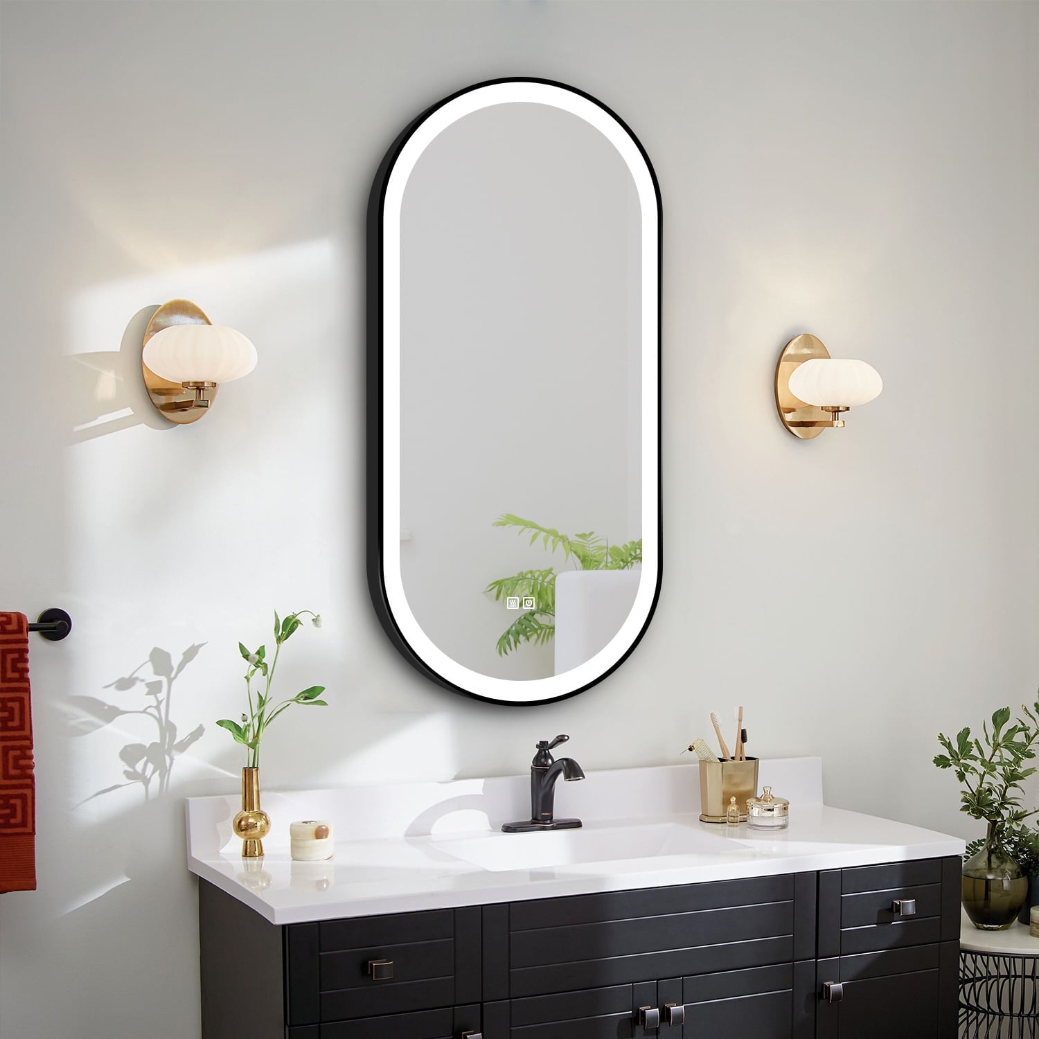 Oval Metal Frame Pill Shaped Front-lit LED Lighted Anti-fog Bathroom ...