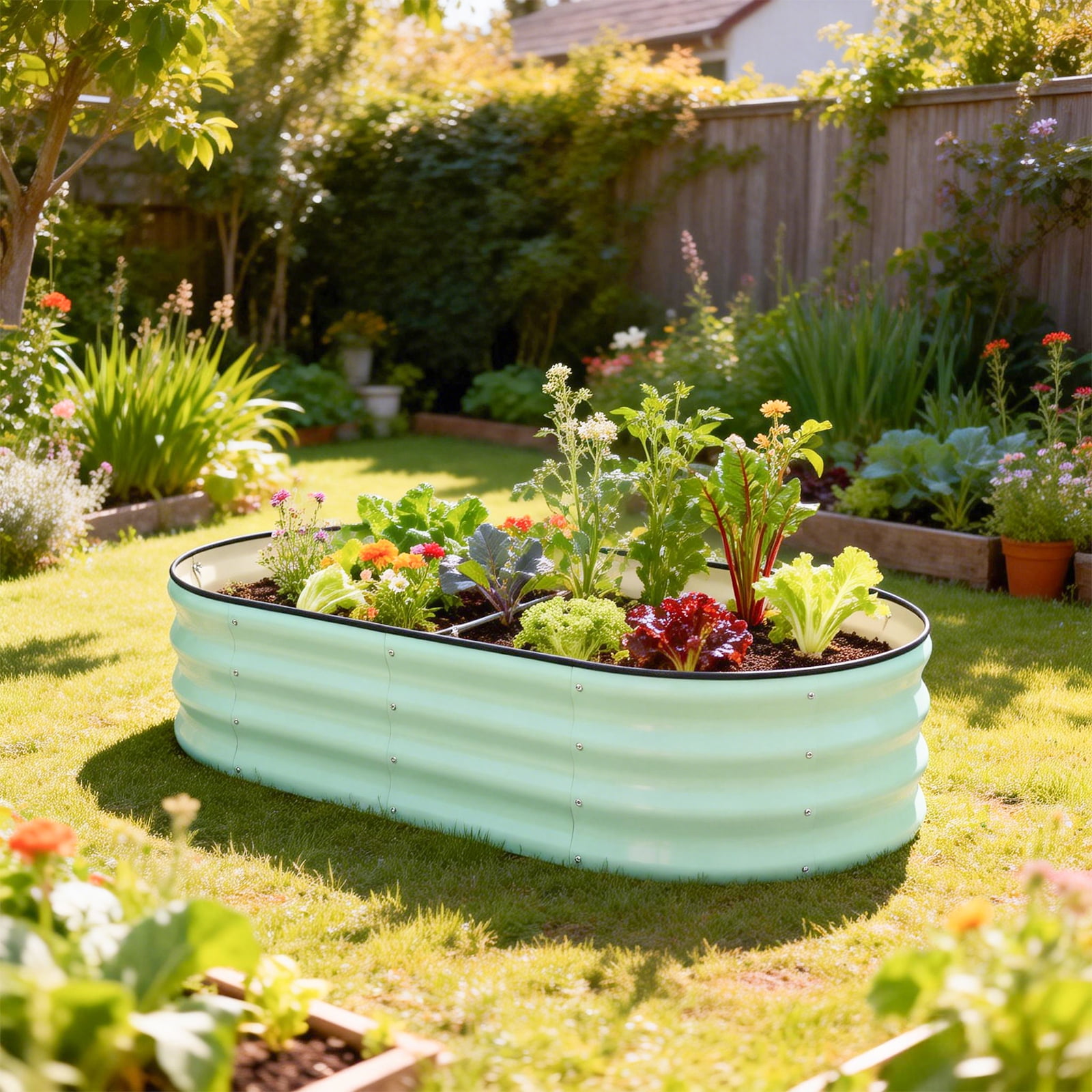 Oval Metal Raised Garden Bed – Corrugated Planter Box for Vegetables ...