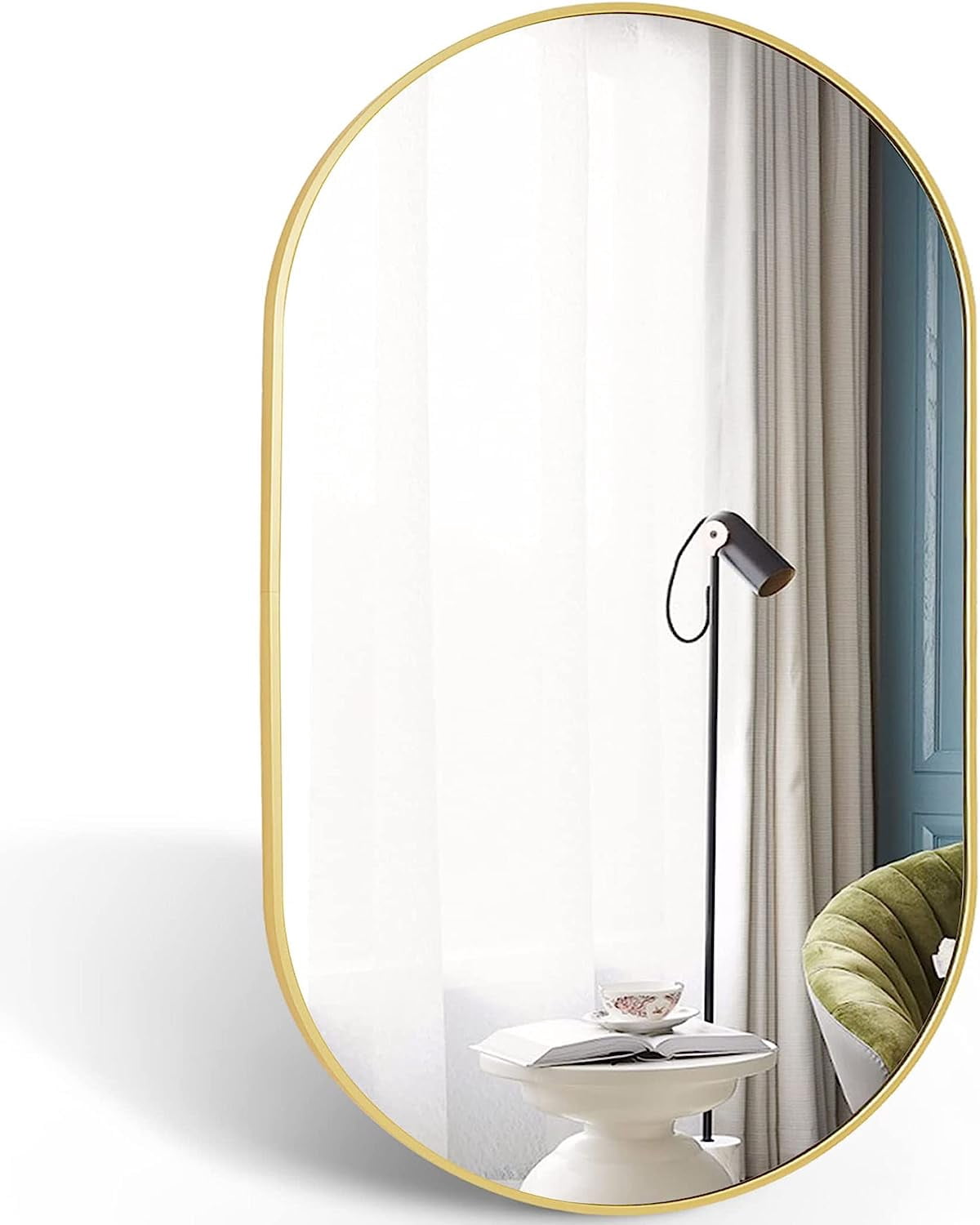 Oval Mirror, 17"x30" Gold Bathroom Mirror with Metal Frame, Wall Mount ...