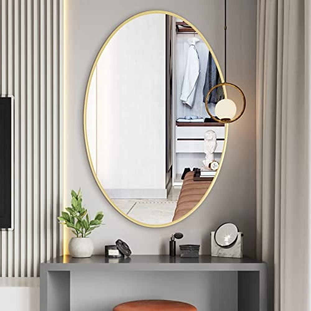 Oval Mirror, 20"x28" Gold Bathroom Mirror with Metal Frame, Wall Mount ...