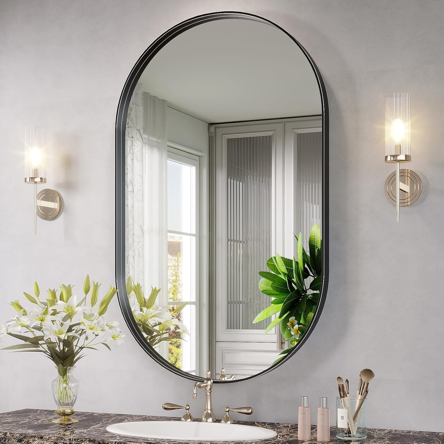 Oval Mirror, 20"x33" Black Bathroom Mirror, Oval Mirror for Bathroom ...