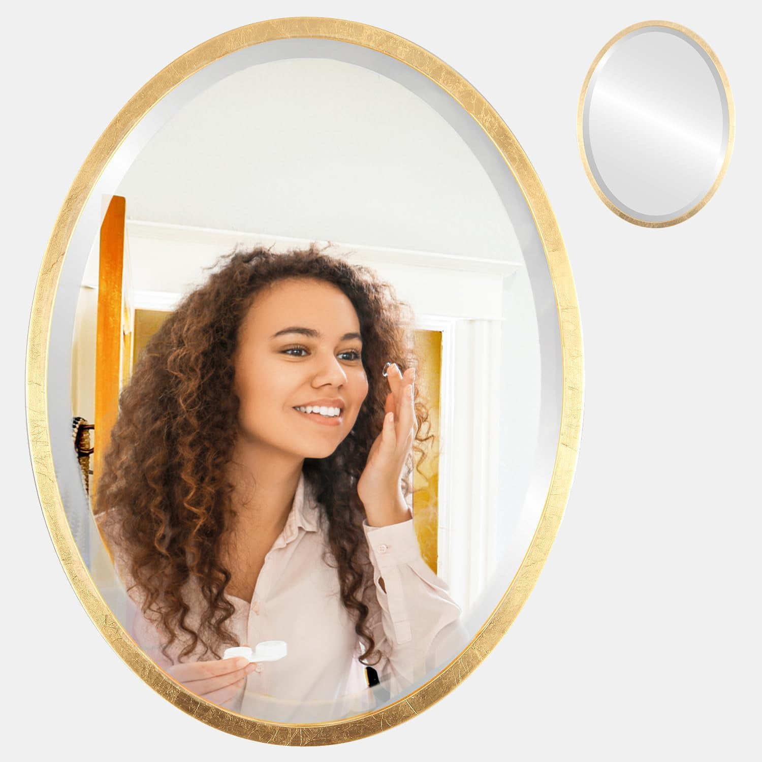 Oval Mirror with Wood Frame - Vertical & Horizontal Wall Hanging - High ...