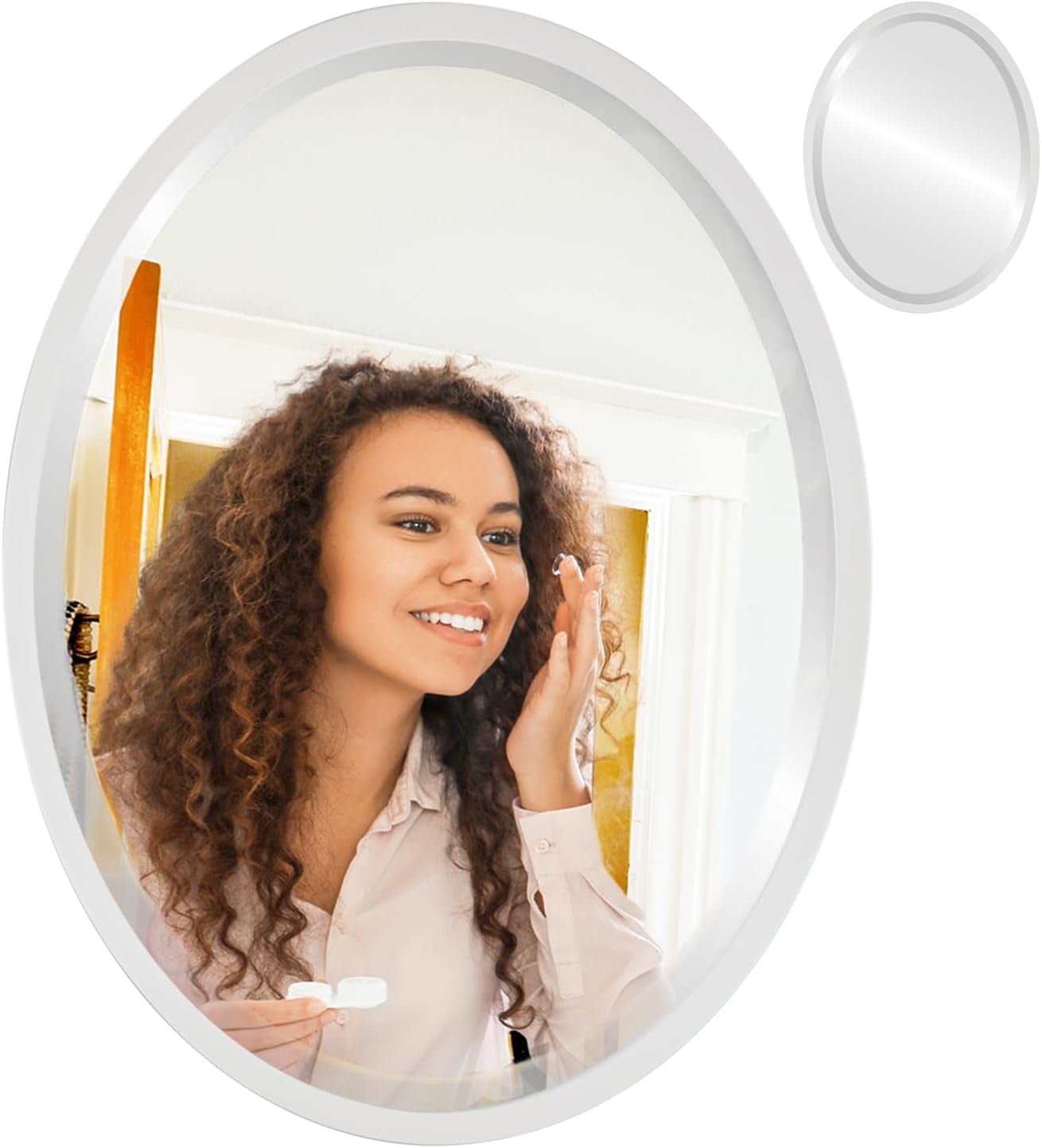 Oval Mirror with Wood Frame - Vertical & Horizontal Wall Hanging - High Glass - Bathroom Mirror ...