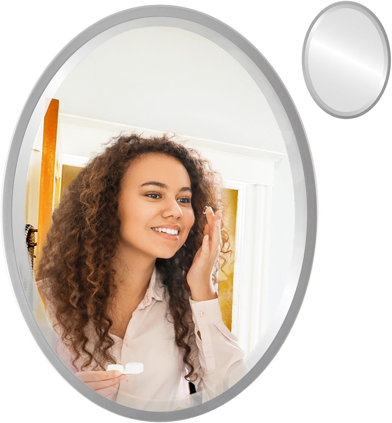 Oval Mirror with Wood Frame - Vertical & Horizontal Wall Hanging - High ...