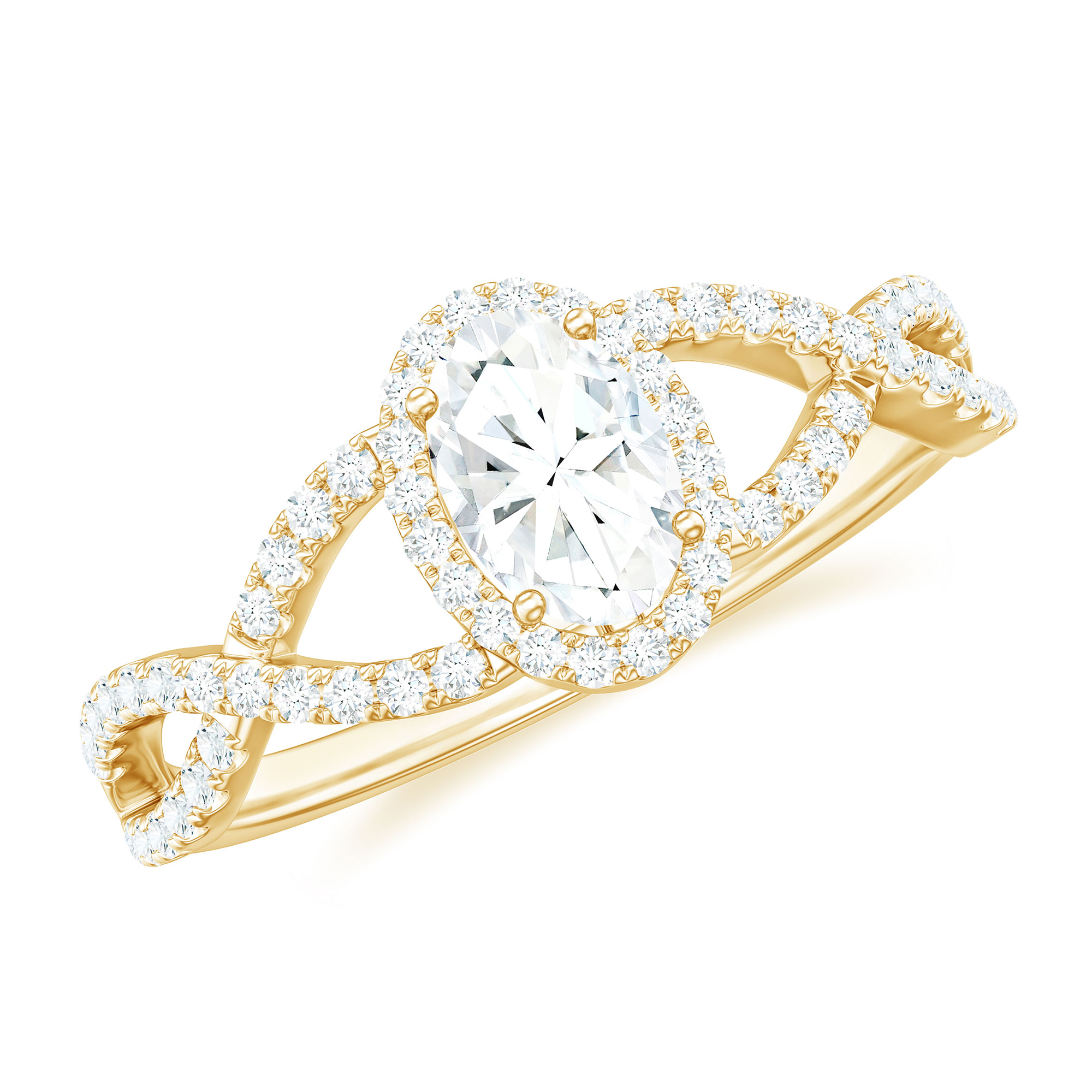 Rosec Jewels Oval Moissanite Engagement Ring with Halo, Crossover Ring ...