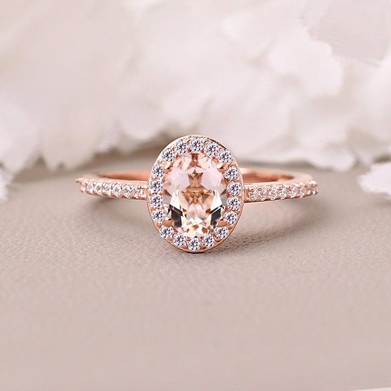 Oval Morganite Ring, 14K Rose Gold plated Ring, Engagement Promise Ring ...