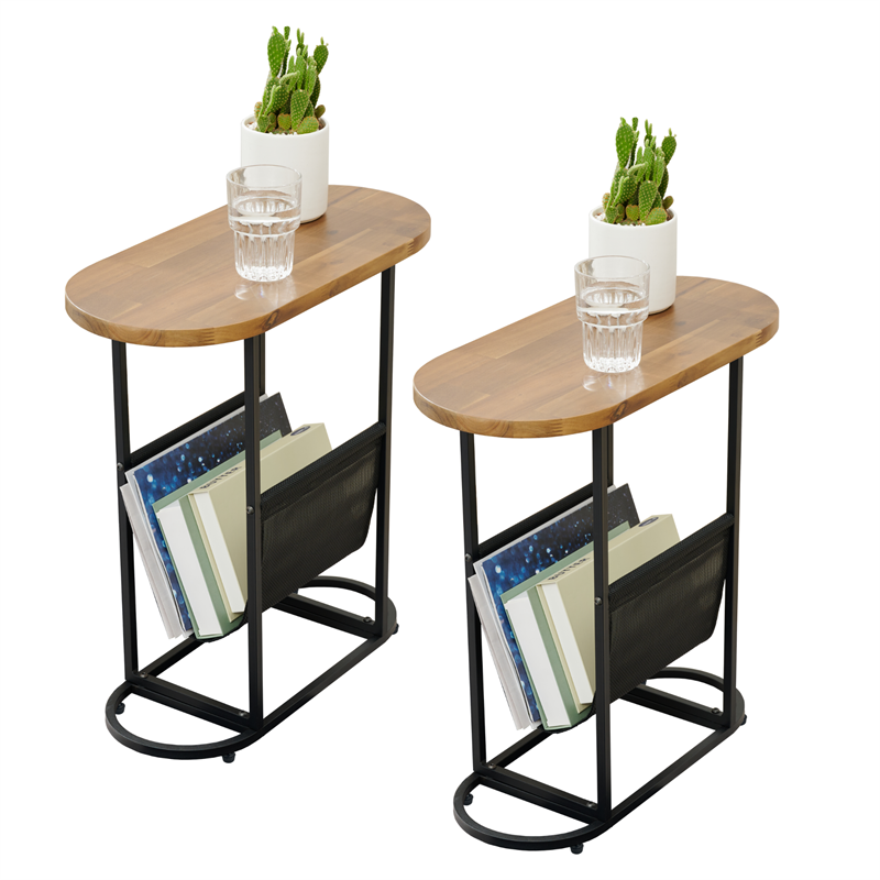 Oval Narrow Side Table, Small End Table with Magazine Rack, Slim ...