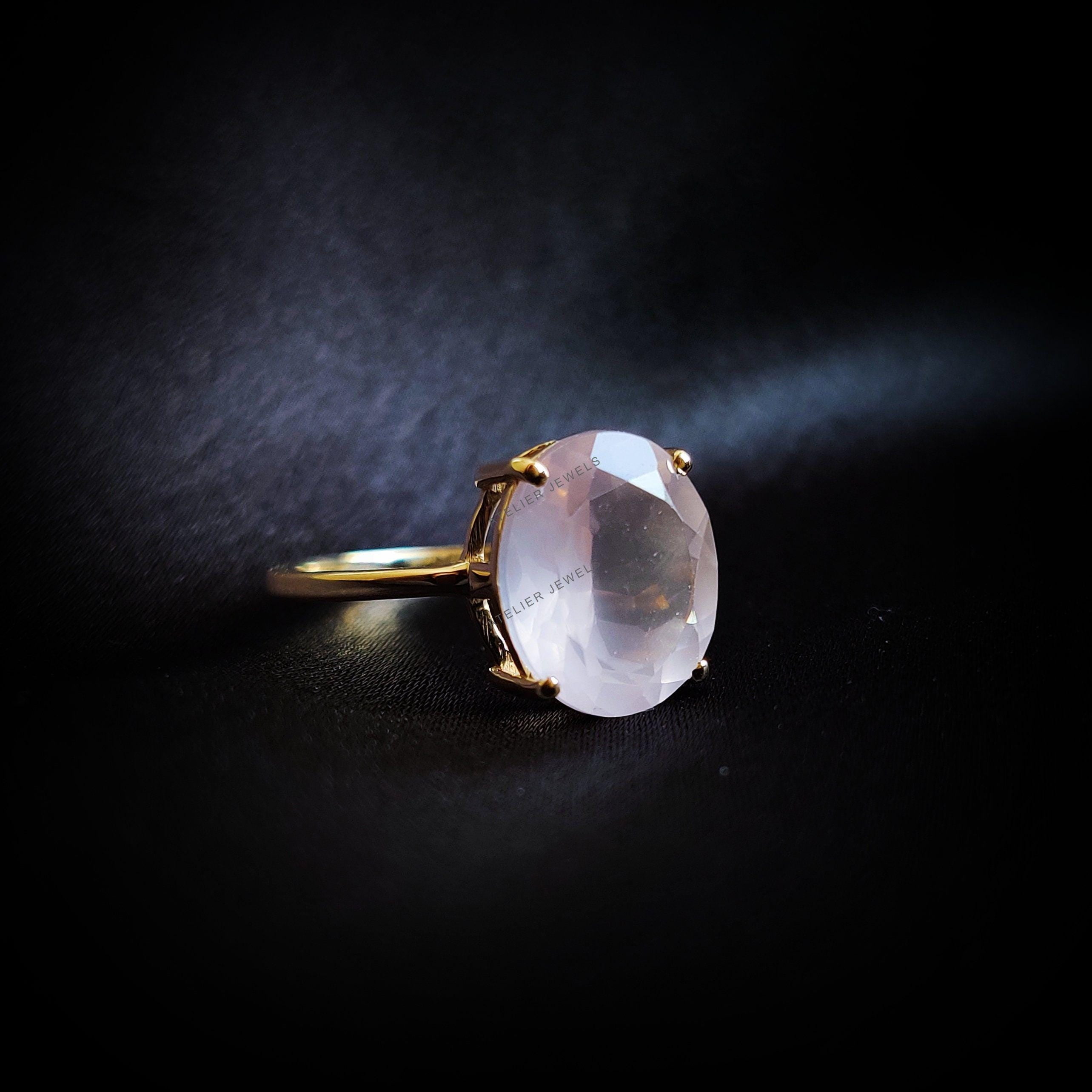 Oval Natural Rose Quartz Ring, 14K Solid Yellow Gold, January ...
